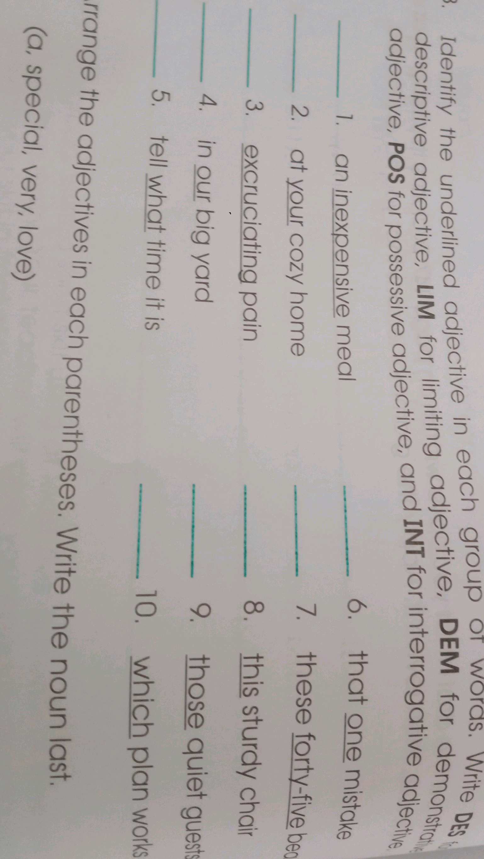 3. Identify the underlined adjective in each | StudyX