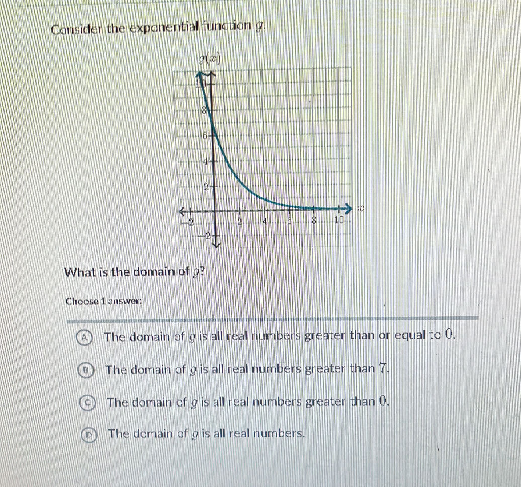 Consider the exponential function $g$. | StudyX