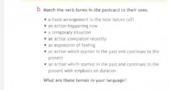 Match the verb forms in the postcard to | StudyX