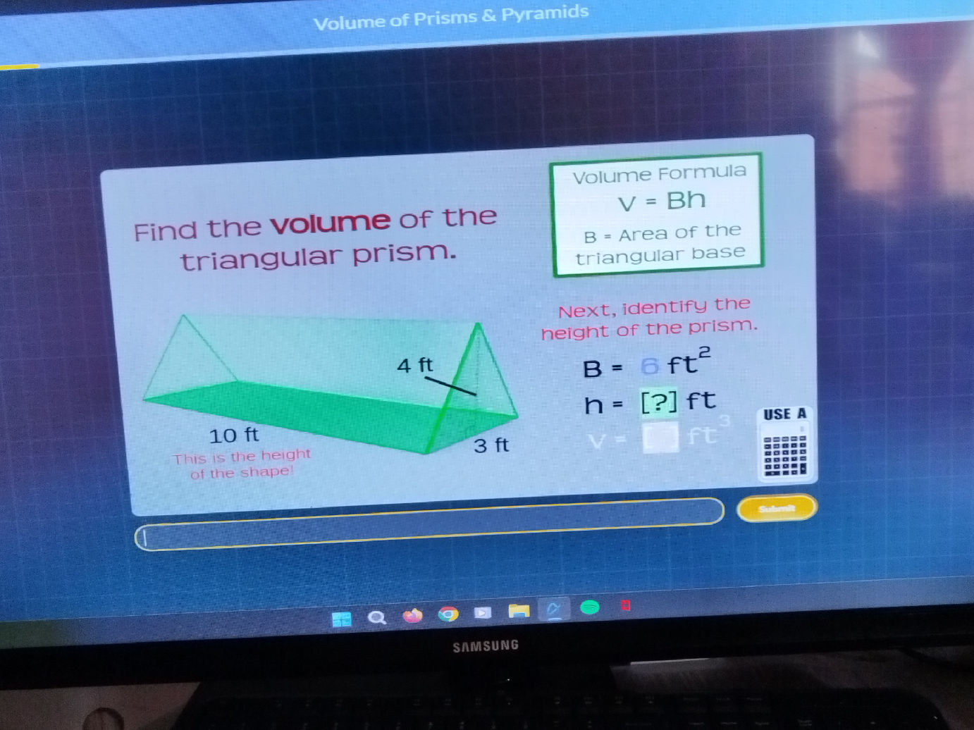 Find the volume of the triangular prism. | StudyX
