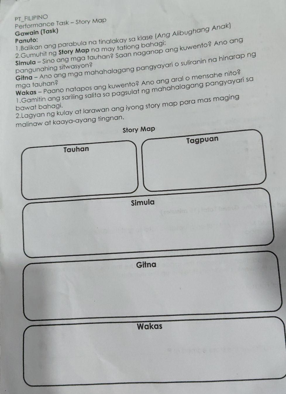 PT_FILIPINO Performance Task - Story Map | StudyX
