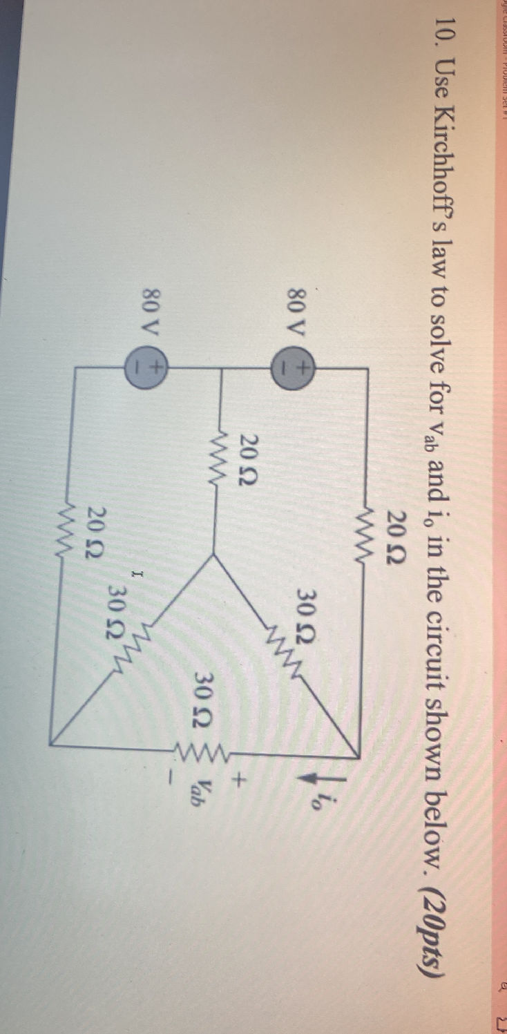 10. Use Kirchhoff's law to solve for | StudyX