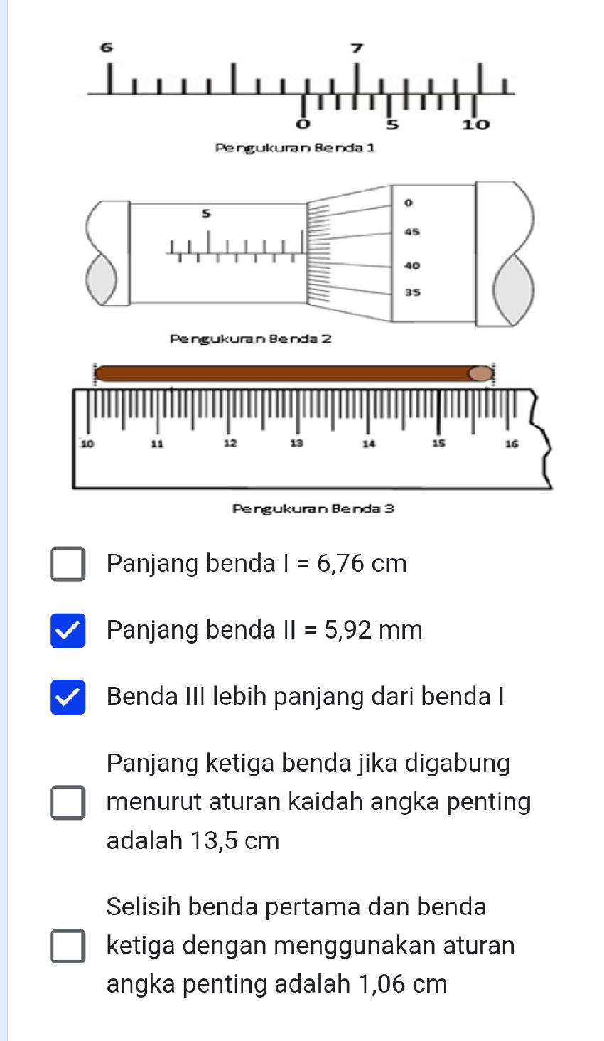 Pengukuran Benda 1 Pengukuran Benda 2 | StudyX