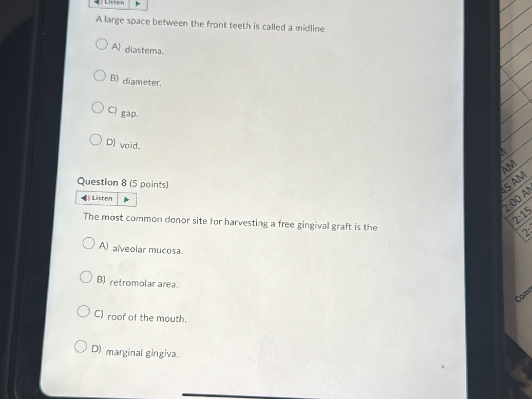 A large space between the front teeth is | StudyX