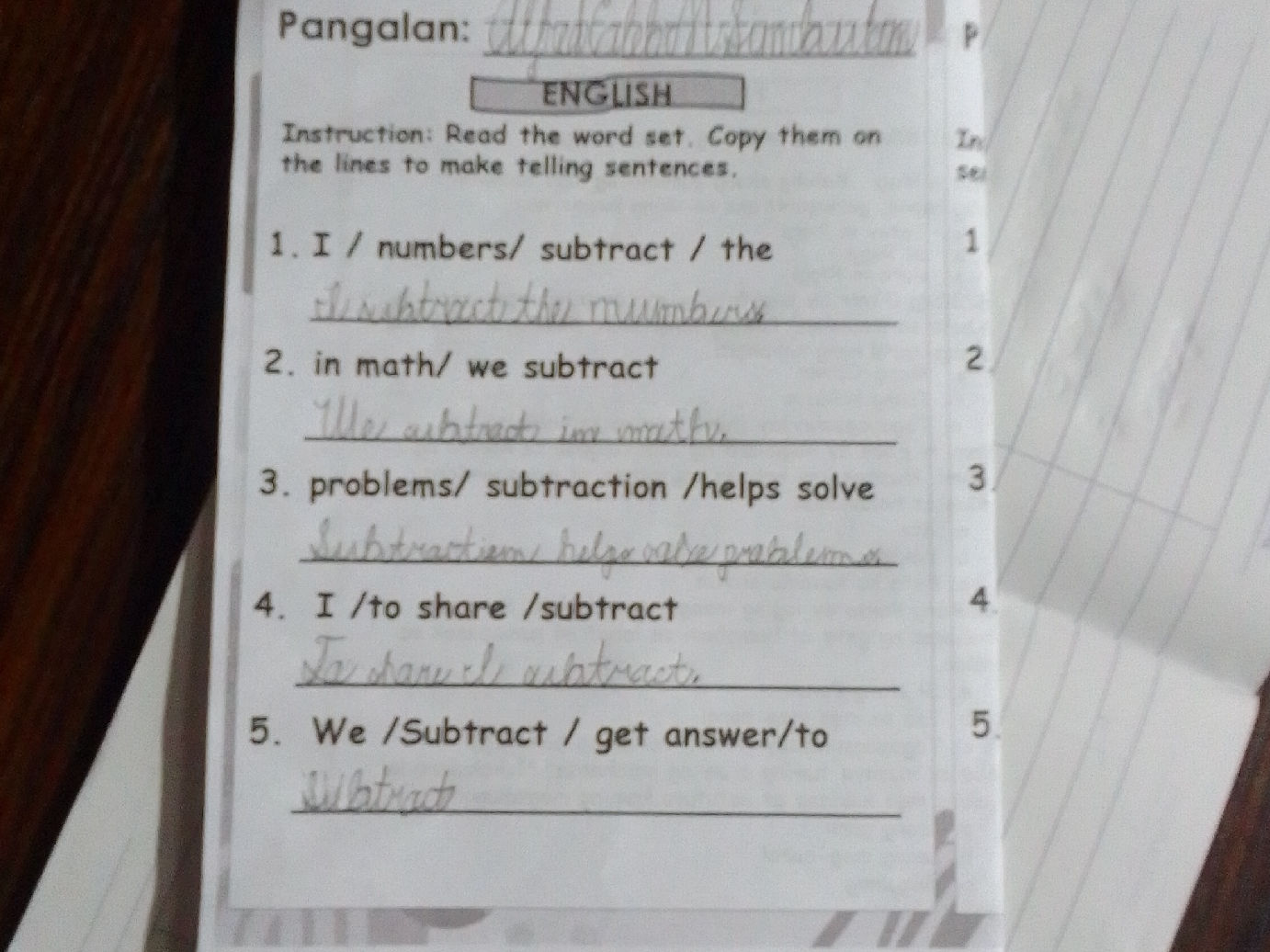 ENGLISH Instruction: Read the word set. Copy | StudyX