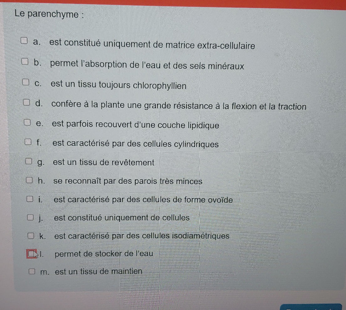 Le parenchyme : a. est constitué uniquement | StudyX