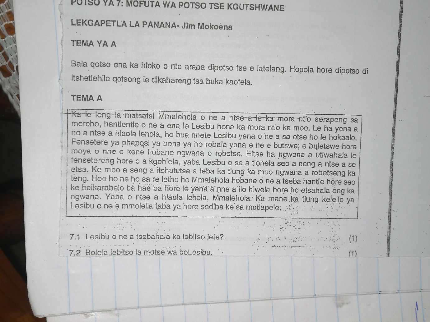 POISO YA 7: MOFUTA WA POTSO TSE KGUTSHWANE | StudyX