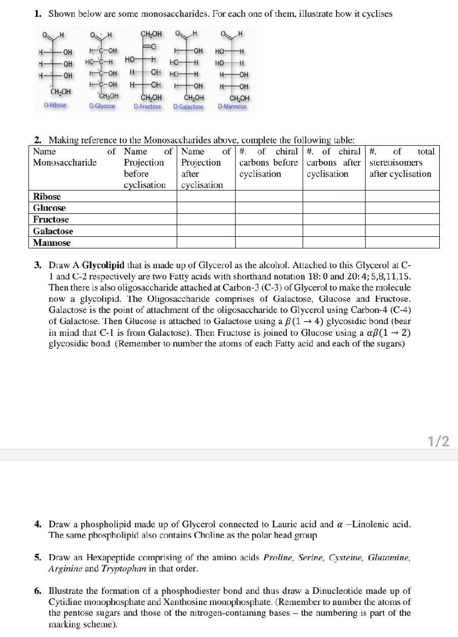 1. Shown below are some monosaccharides. For | StudyX