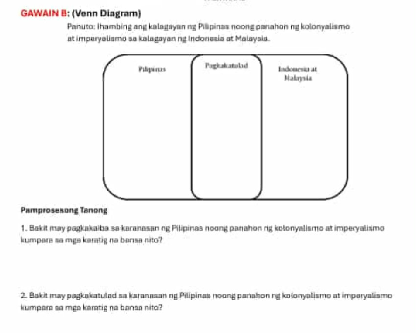 GAWAIN B: (Venn Diagram) Panuto: Ihambing | StudyX