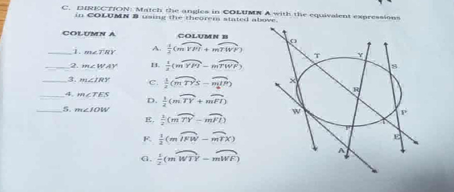 DIRECTION: Match the angles in COLUMN A with | StudyX