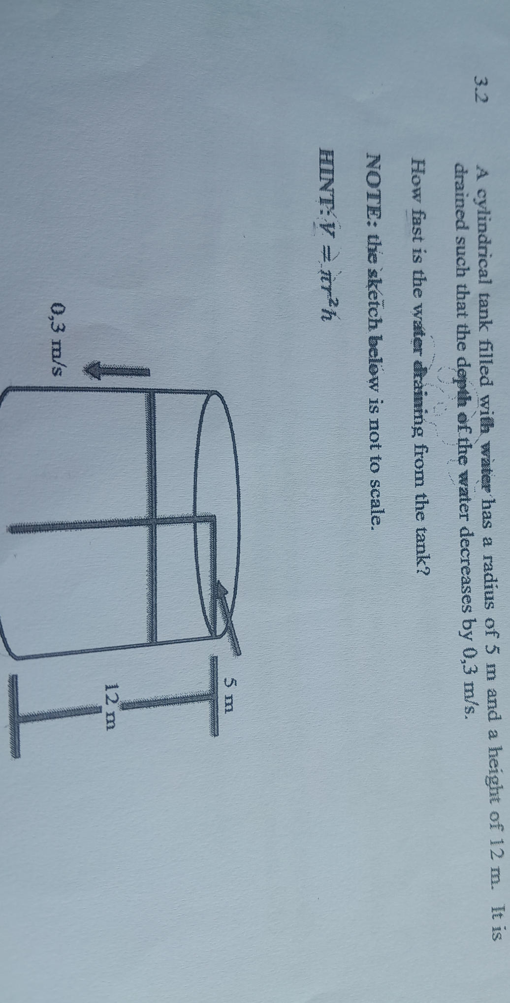 A cylindrical tank filled with water has a | StudyX