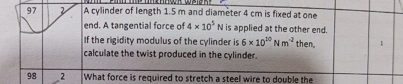 A cylinder of length 1.5 m and diameter 4 cm | StudyX