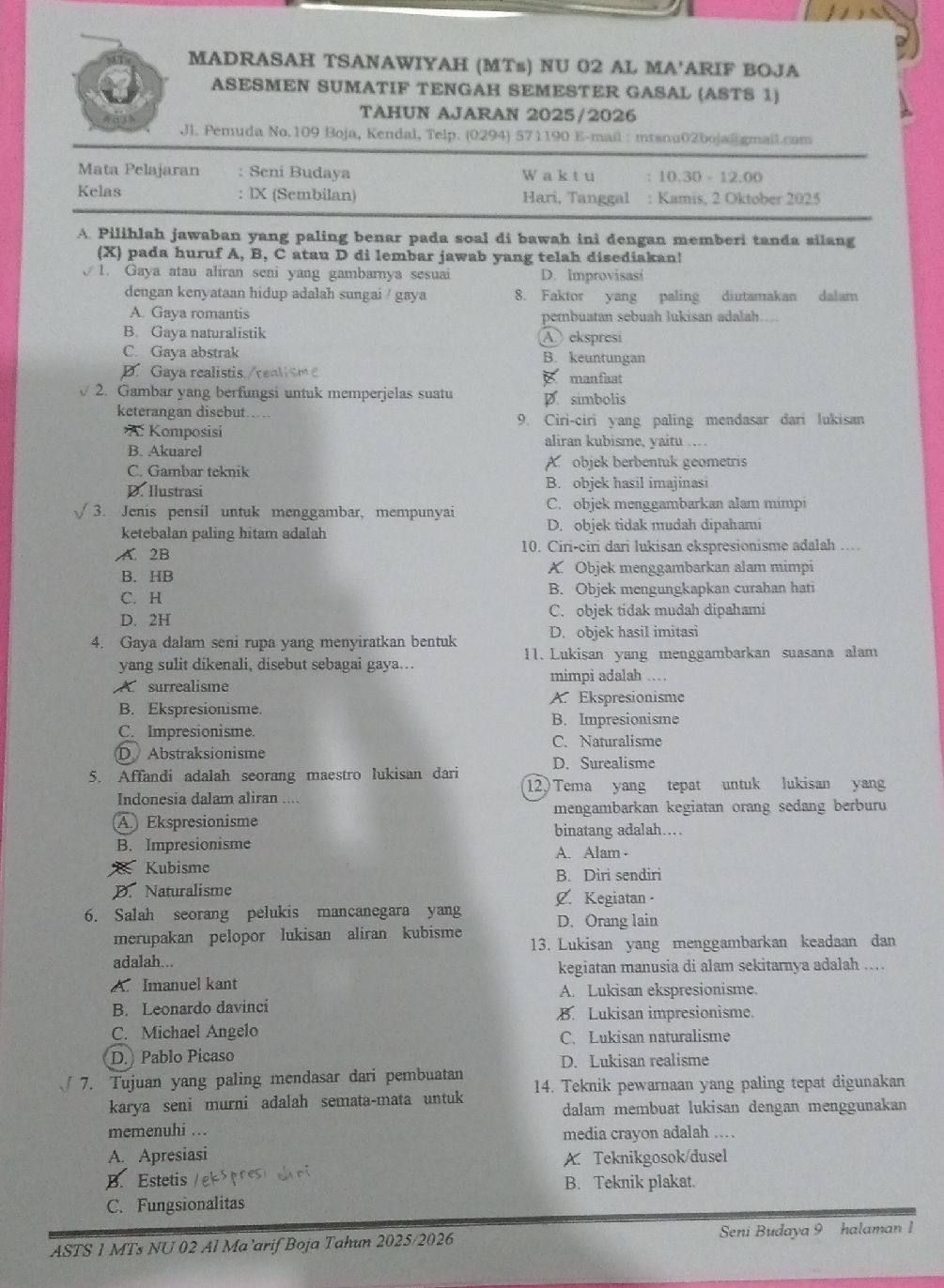 1. Gaya atau aliran seni yang gambarnya | StudyX
