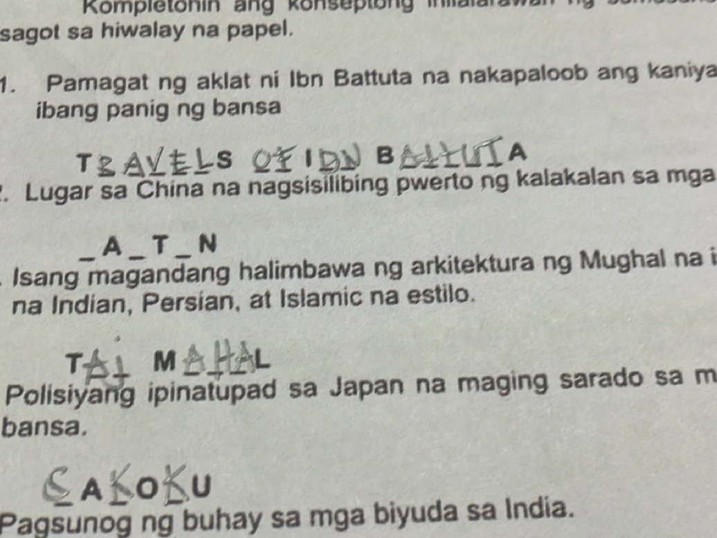 Kompletohin ang konsepto sagot sa hiwalay na | StudyX