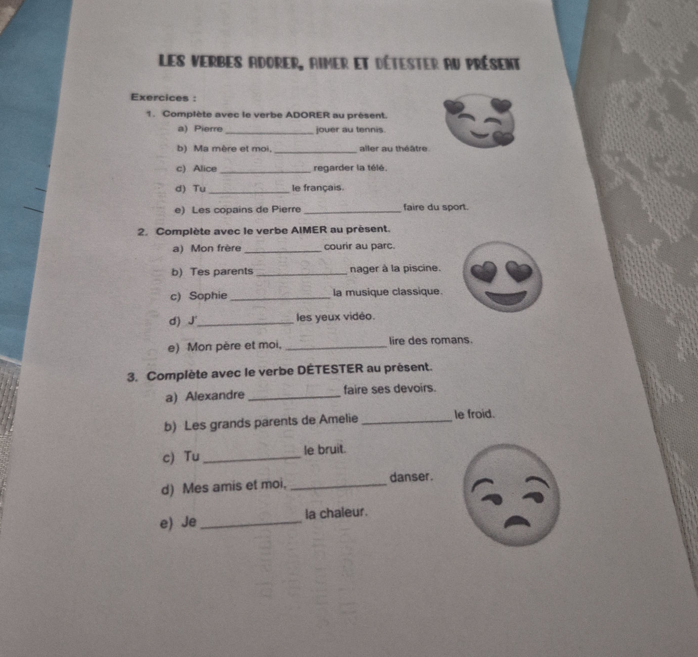LES VERBES ADORER, AIMER ET DÉTESTER AU | StudyX