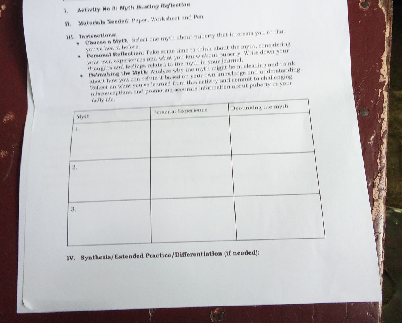 Activity No 3: Myth Busting Reflection II. | StudyX