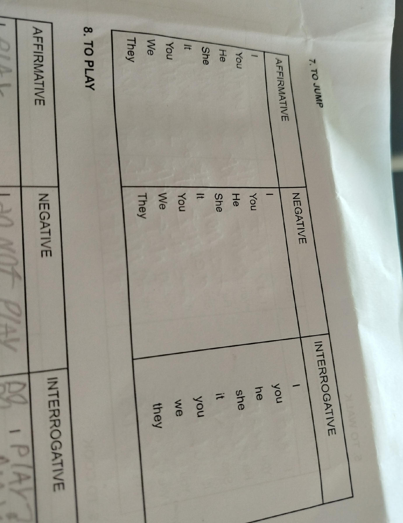 7. TO JUMP | | AFFIRMATIVE | NEGATIVE | | StudyX