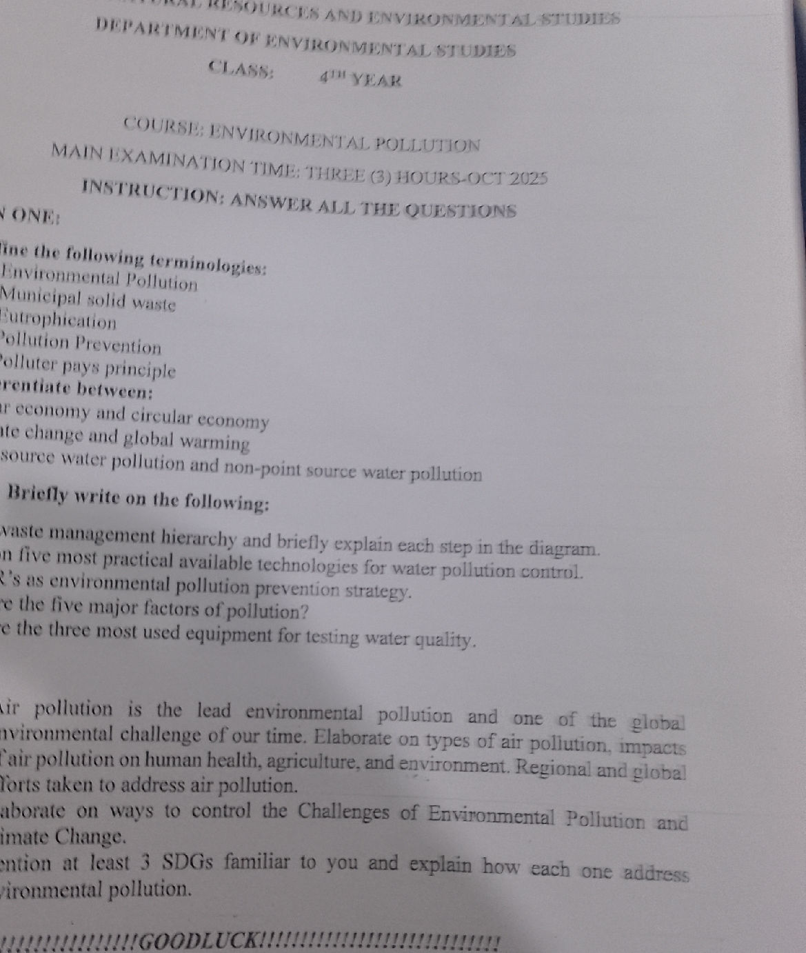 Briefly write on the following: Waste | StudyX