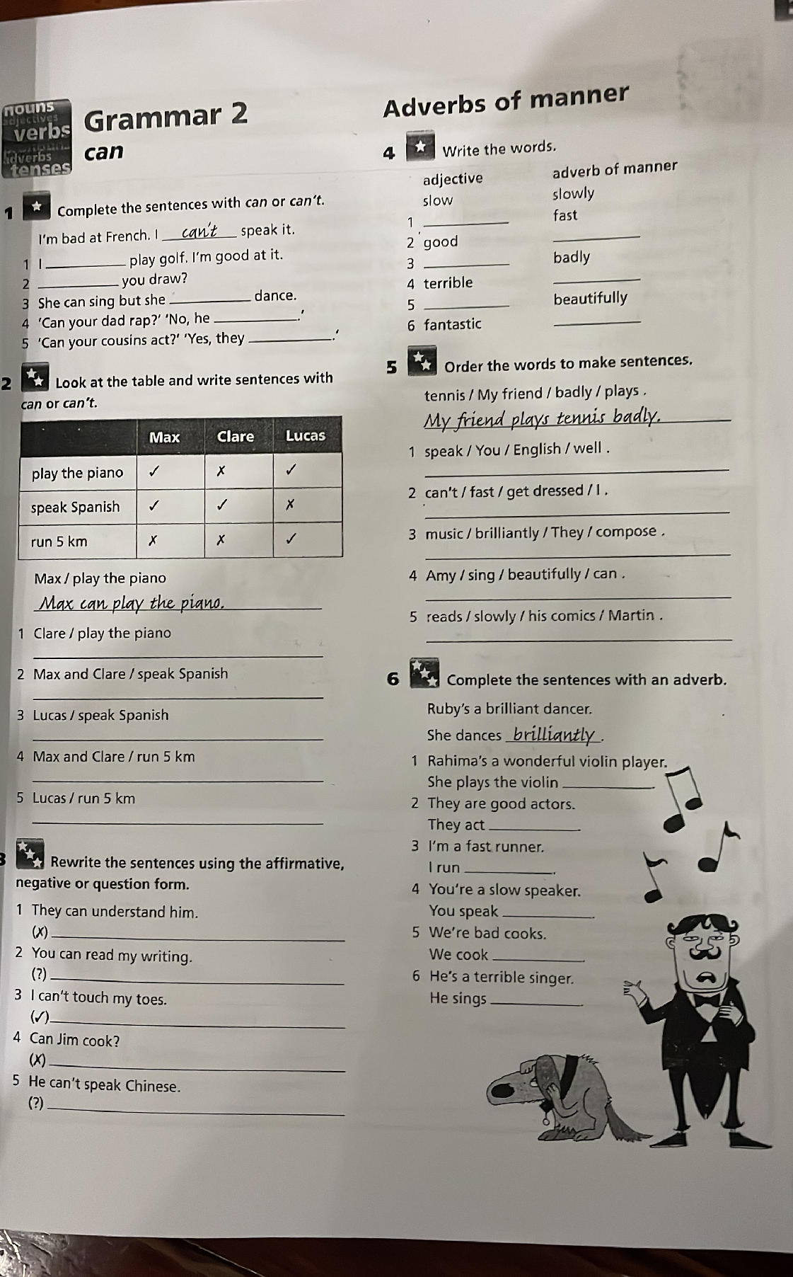 Write the words. adjective slow 1 2 good 3 4 | StudyX