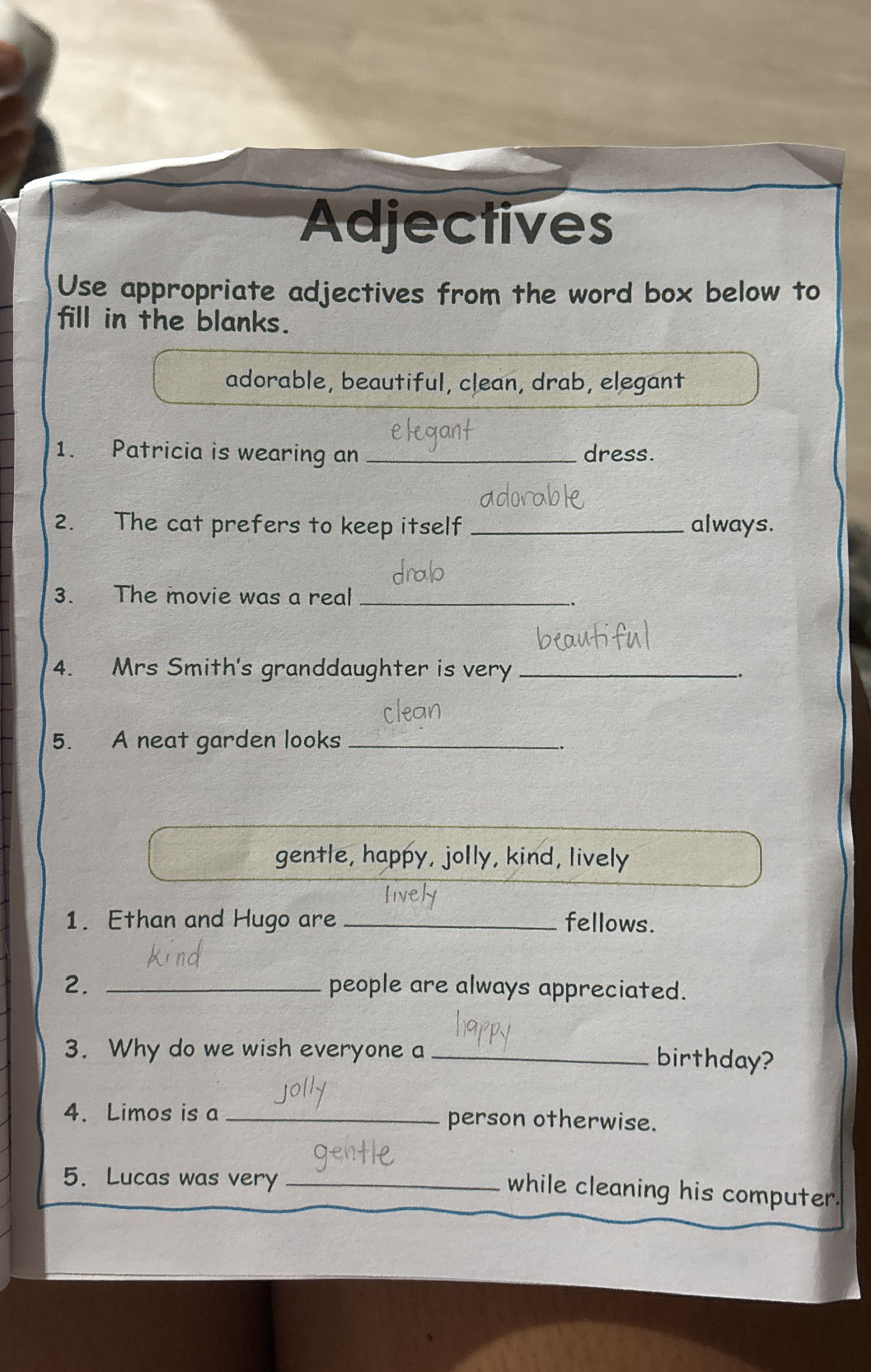 Adjectives Use appropriate adjectives from | StudyX