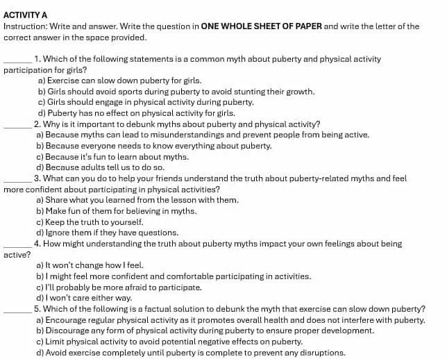 ACTIVITY A Instruction: Write and answer. | StudyX