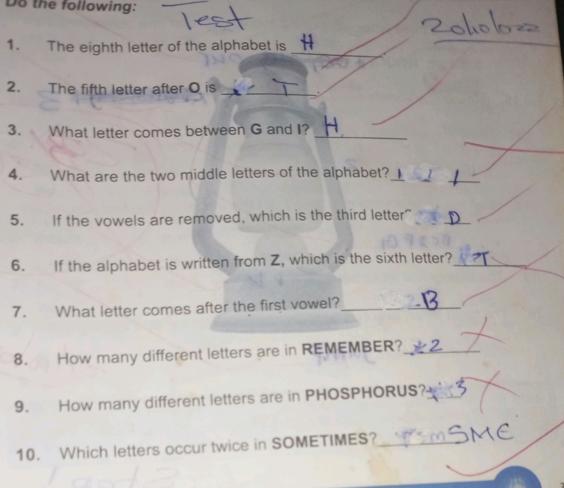 1. The eighth letter of the alphabet is 2. | StudyX