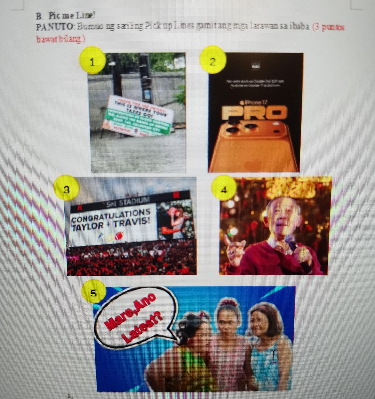 B. Pic me Line! PANUTO: Bumuo ng sariling | StudyX