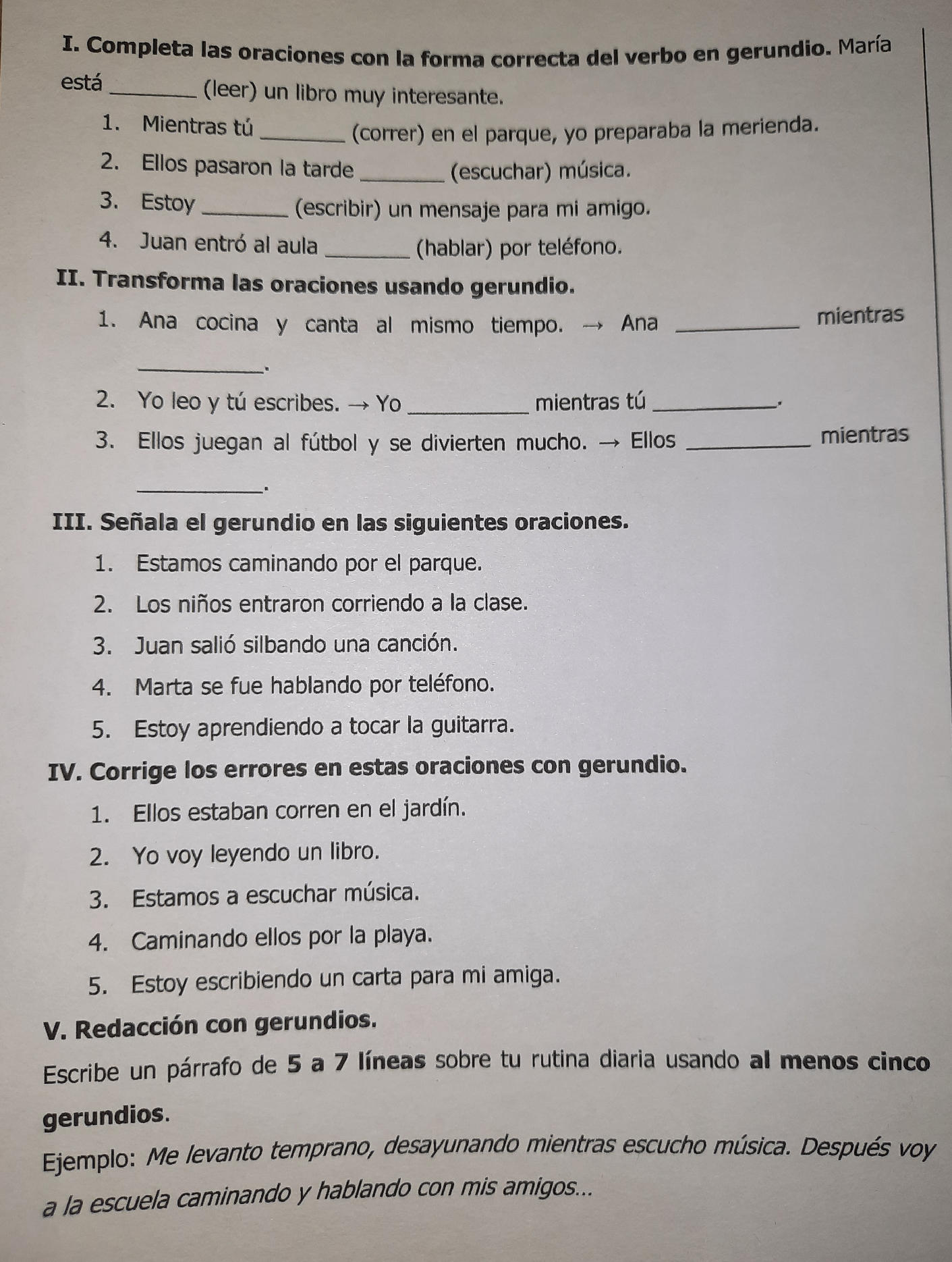 I. Completa las oraciones con la forma | StudyX