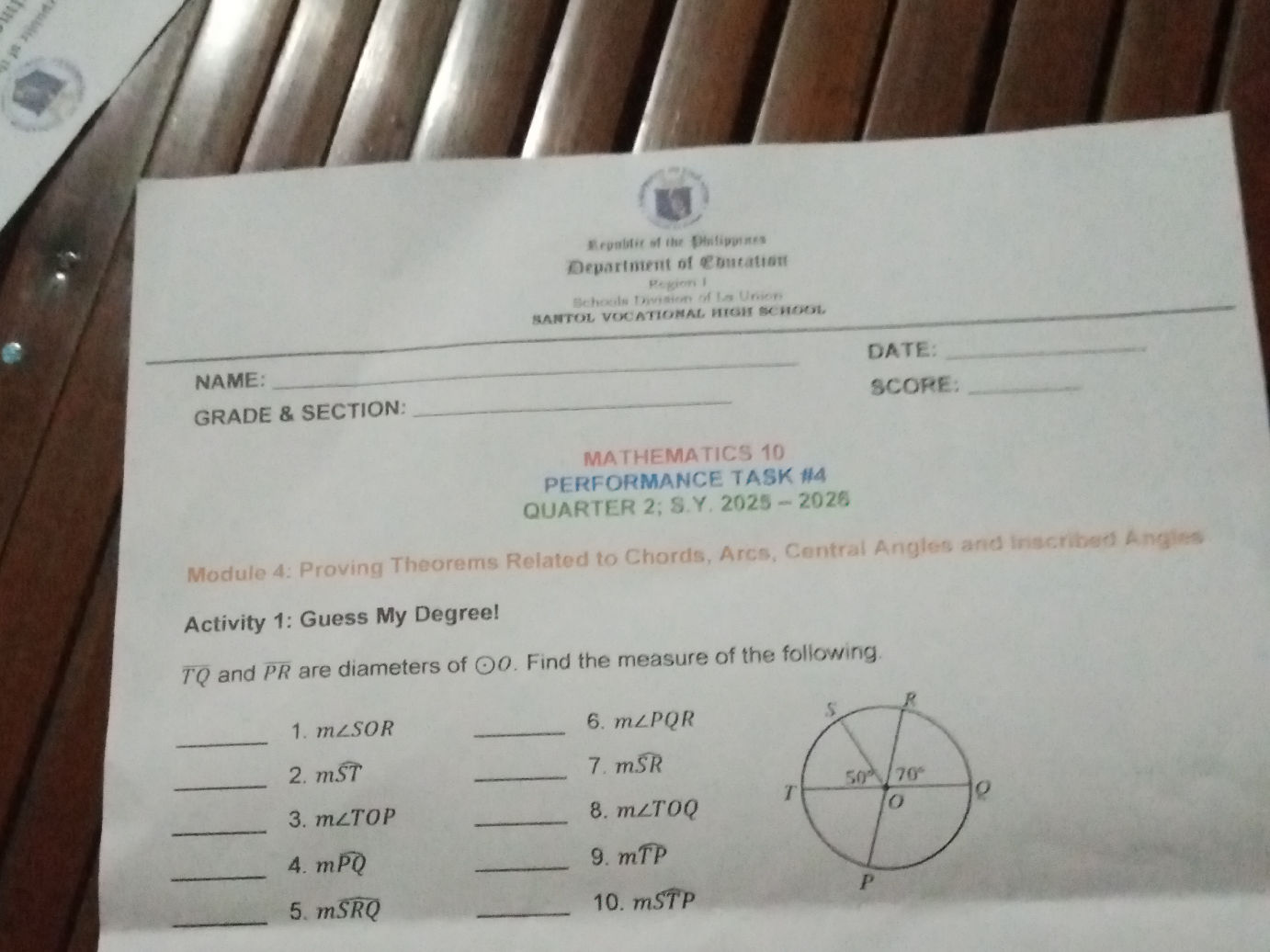 MATHEMATICS 10 PERFORMANCE TASK #4 QUARTER | StudyX