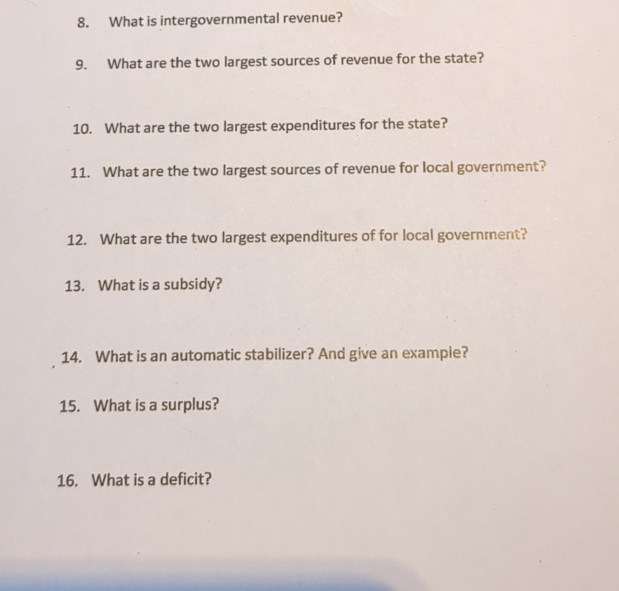 8. What is intergovernmental revenue? 9. | StudyX