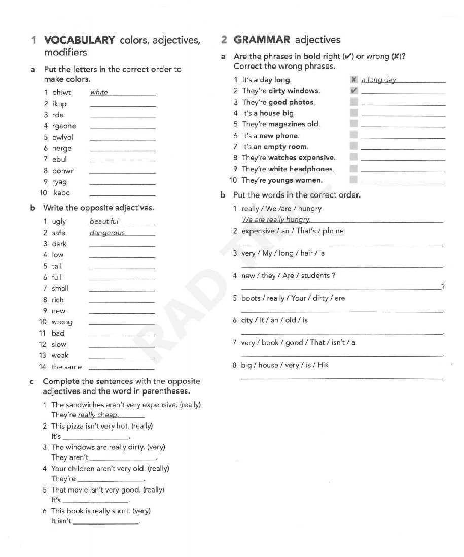 1 VOCABULARY colors, adjectives, modifiers | StudyX