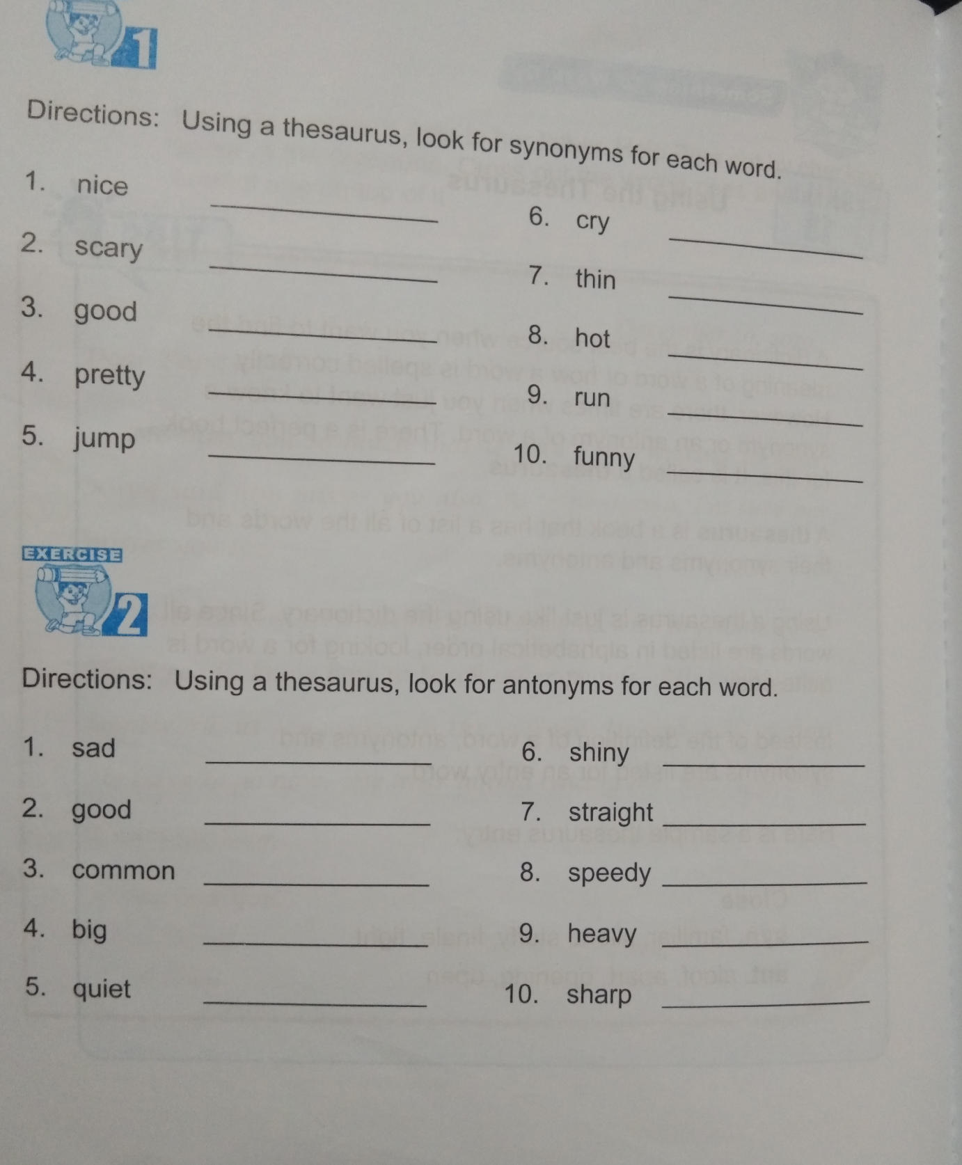 Directions: Using a thesaurus, look for | StudyX
