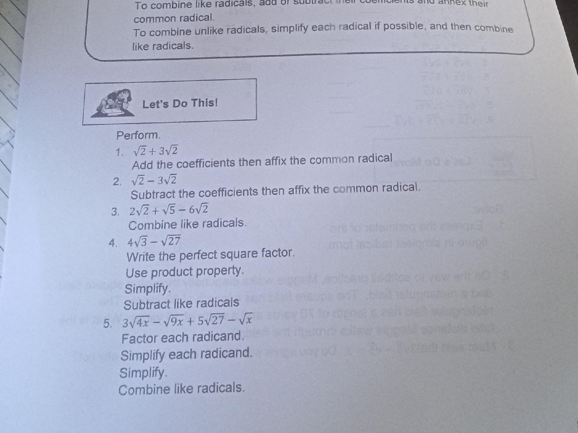 Perform. 1. $ {2} + 3 {2}$ Add the | StudyX