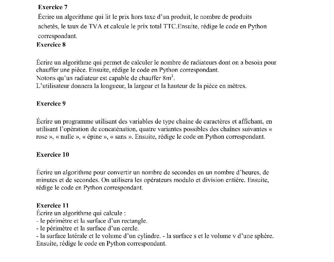 Exercice 7 Écrire un algorithme qui lit le | StudyX