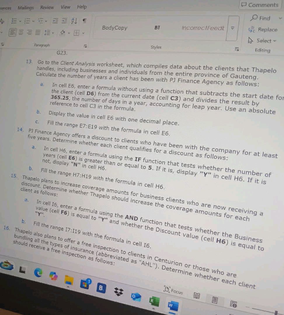 13. Go to the Client Analysis worksheet, | StudyX