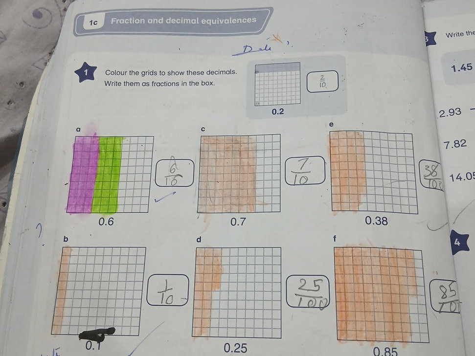 Colour the grids to show these decimals. | StudyX
