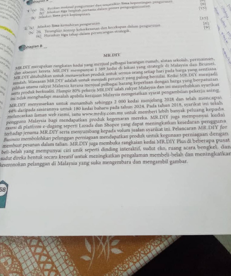 Bahagian A (a) Berikan maksud pengurusan dan | StudyX
