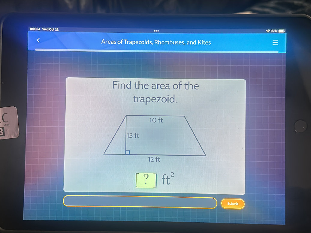 Find the area of the trapezoid. [Diagram of | StudyX
