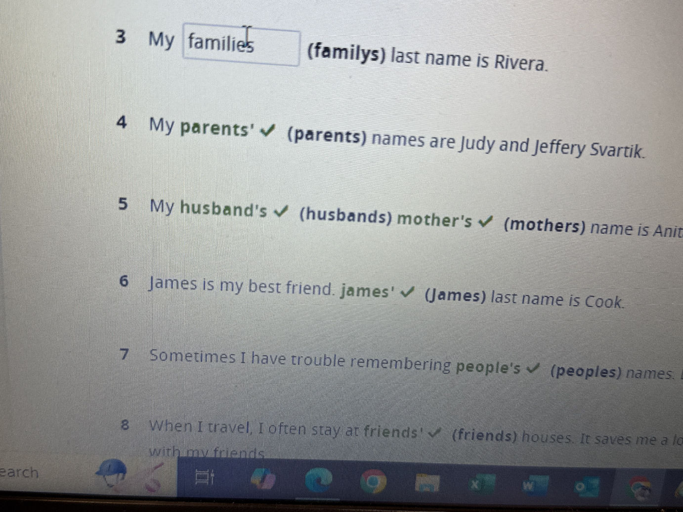 My families (familys) last name is Rivera. | StudyX