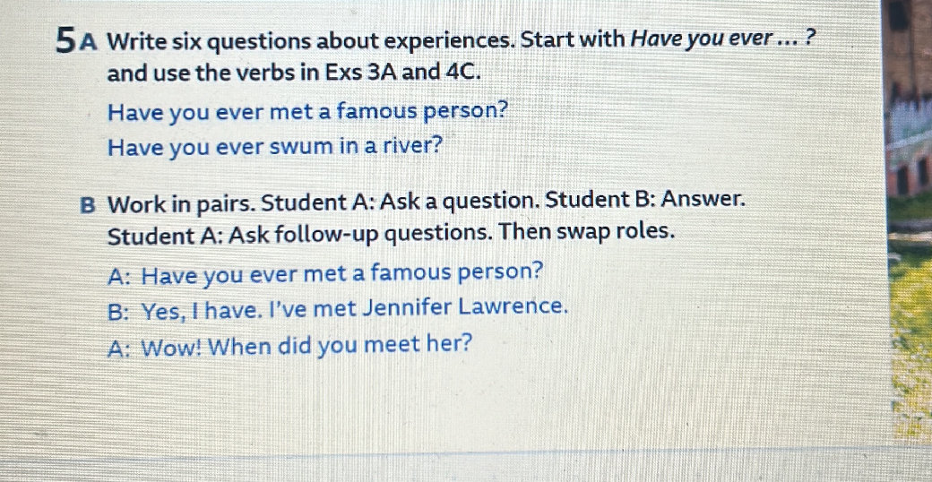 5A Write six questions about experiences. | StudyX