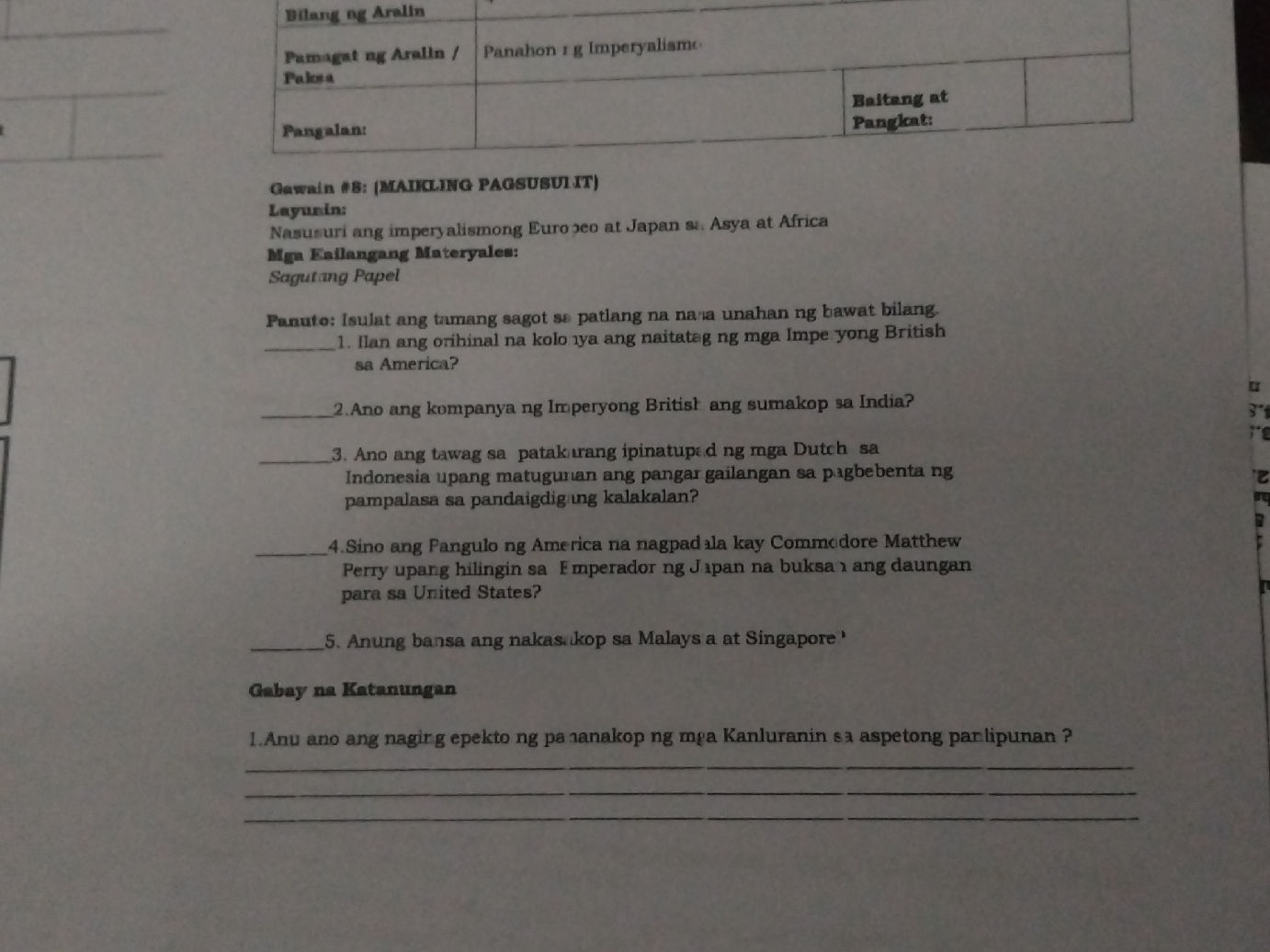 Panuto: Isulat ang tamang sagot sa patlang | StudyX