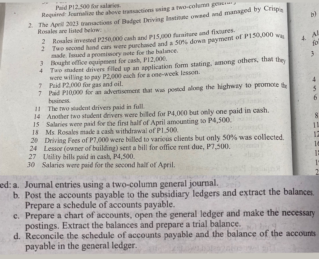 a. Journal entries using a two-column | StudyX