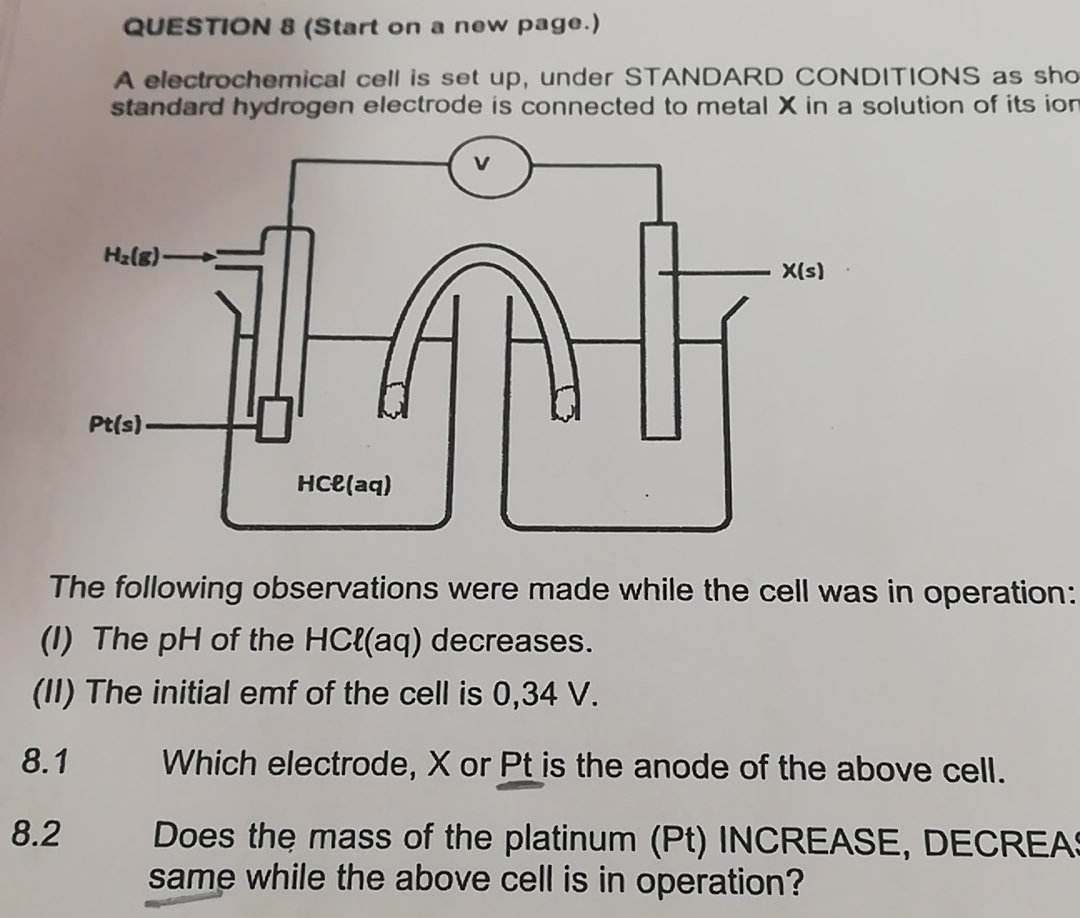 A electrochemical cell is set up, under | StudyX