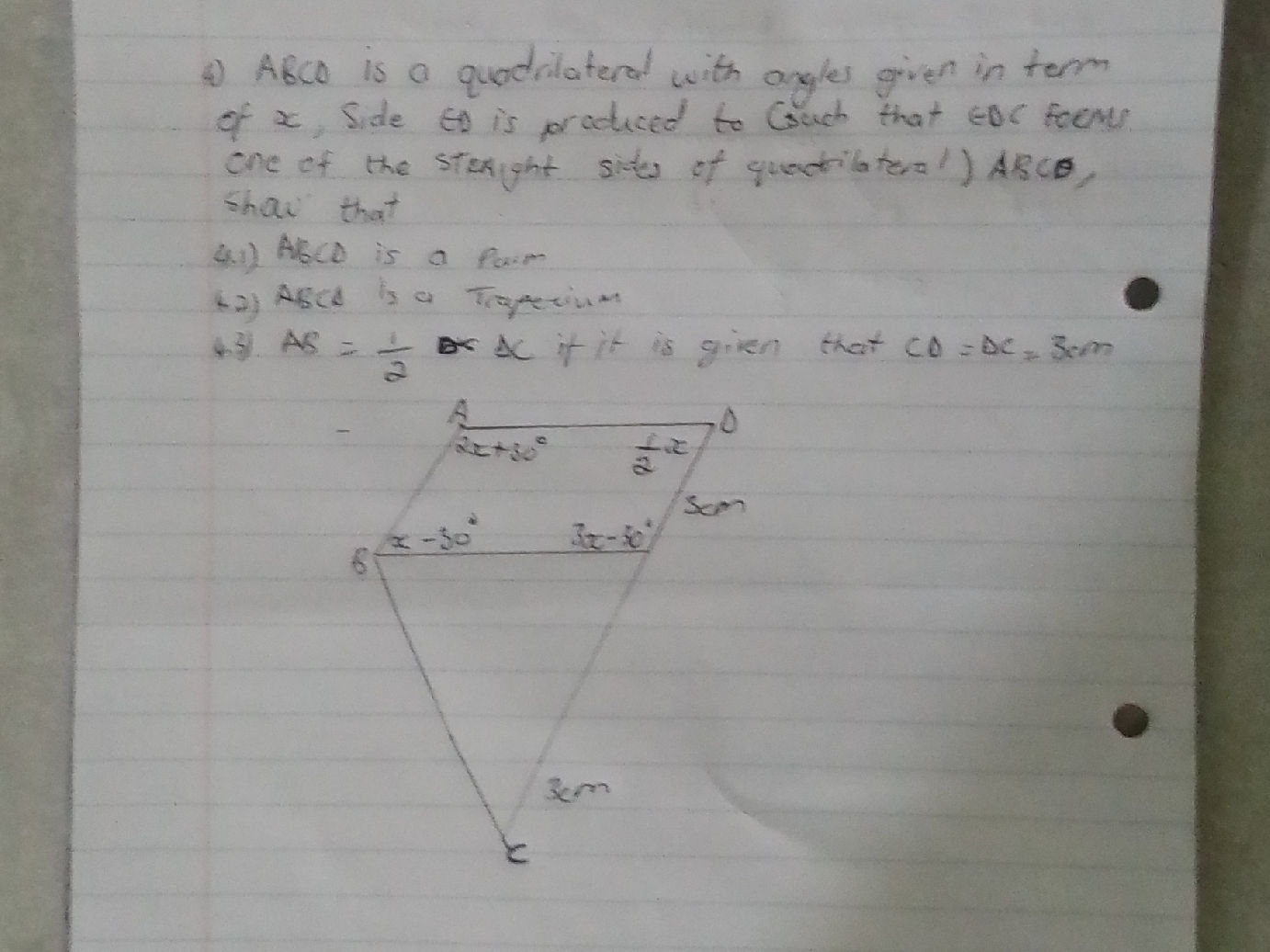 4) ABCD is a quadrilateral with angles given | StudyX