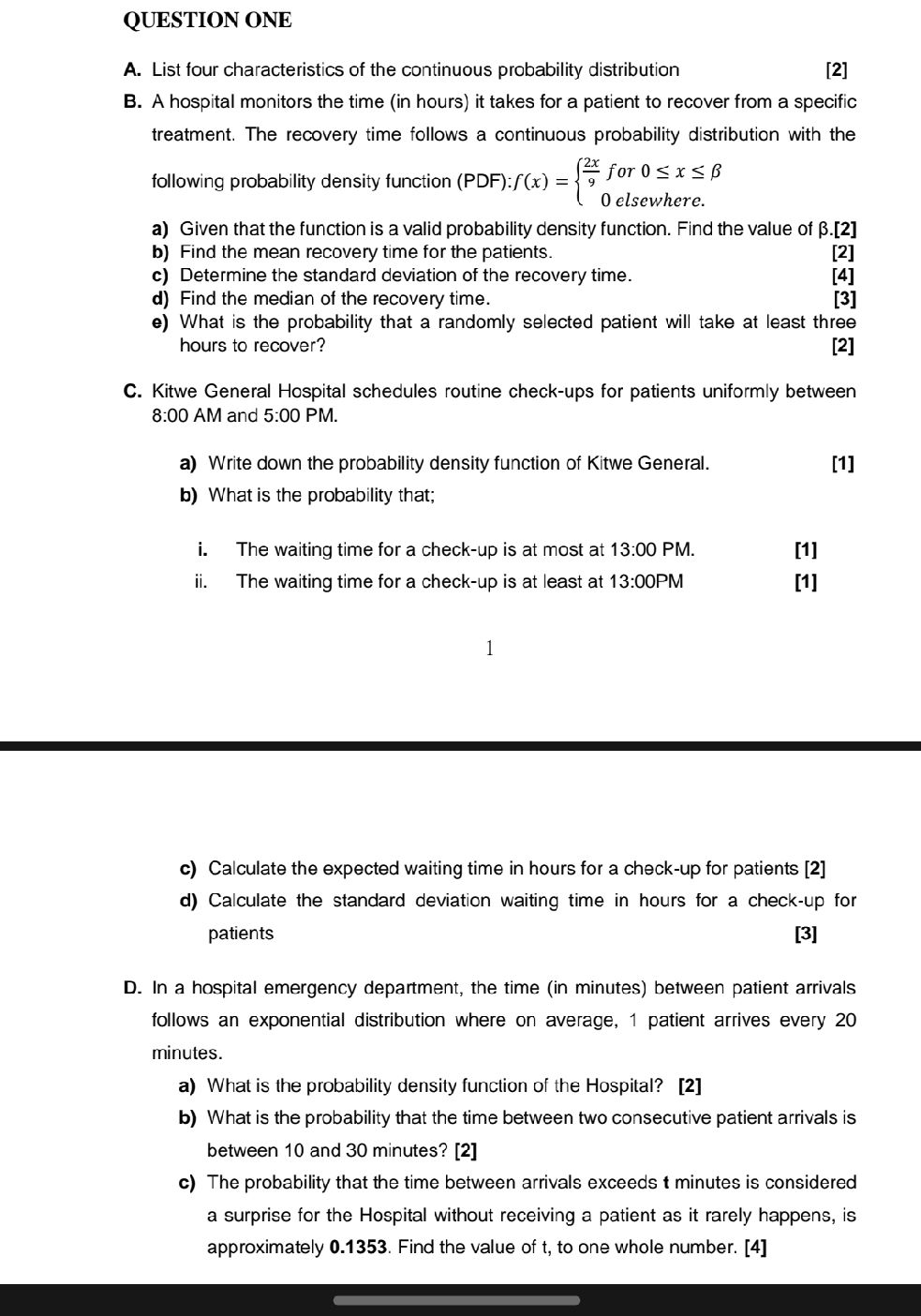 QUESTION ONE A. List four characteristics | StudyX