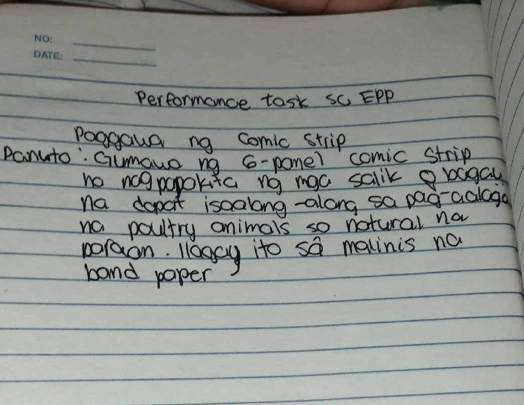 Performance task sa EPP Paggawa ng Comic | StudyX