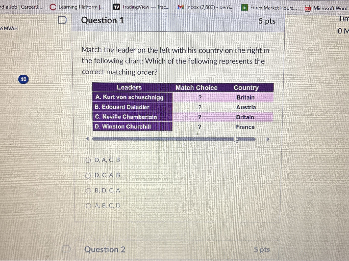 Match the leader on the left with his | StudyX