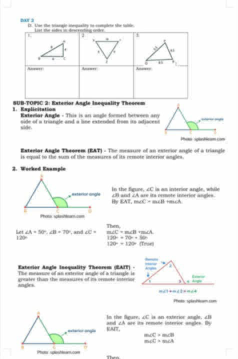Exterior Angle Inequality Theorem (EAIT) - | StudyX
