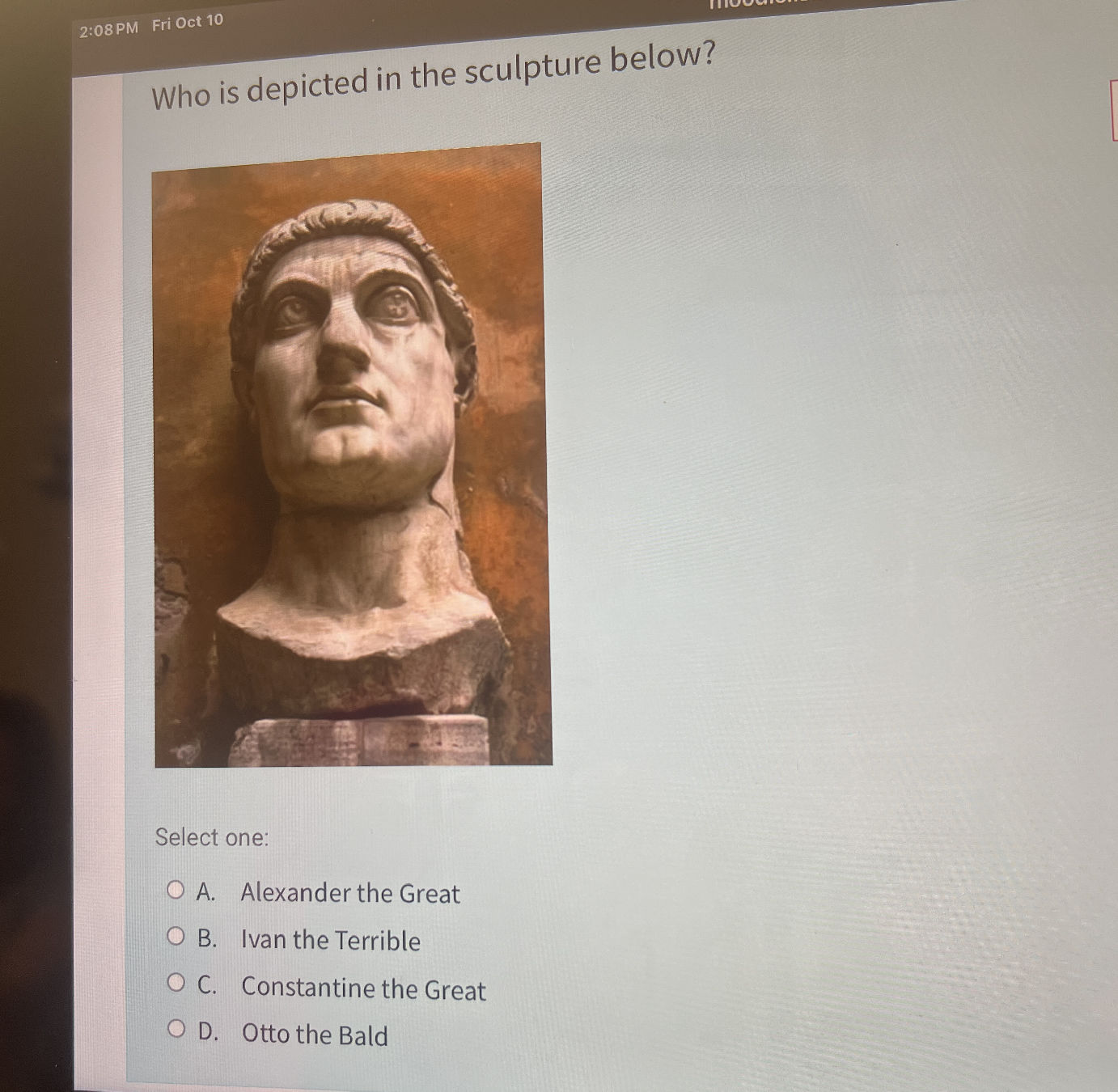 Who is depicted in the sculpture below? | StudyX