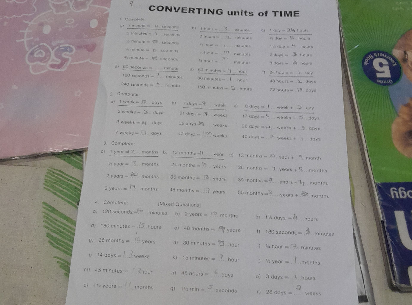 3. Complete: a) 1 year = 12 months ½ year = | StudyX